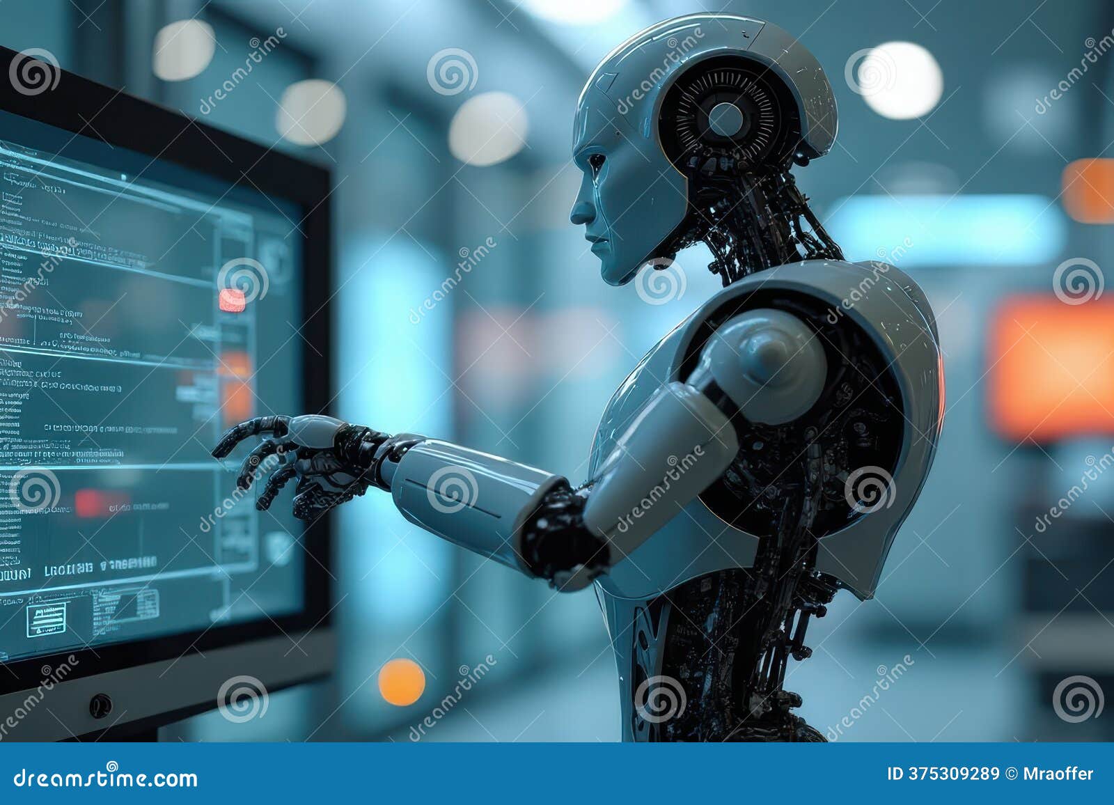 Robot. Biometric Identification Or Facial Recognition System Concept ...