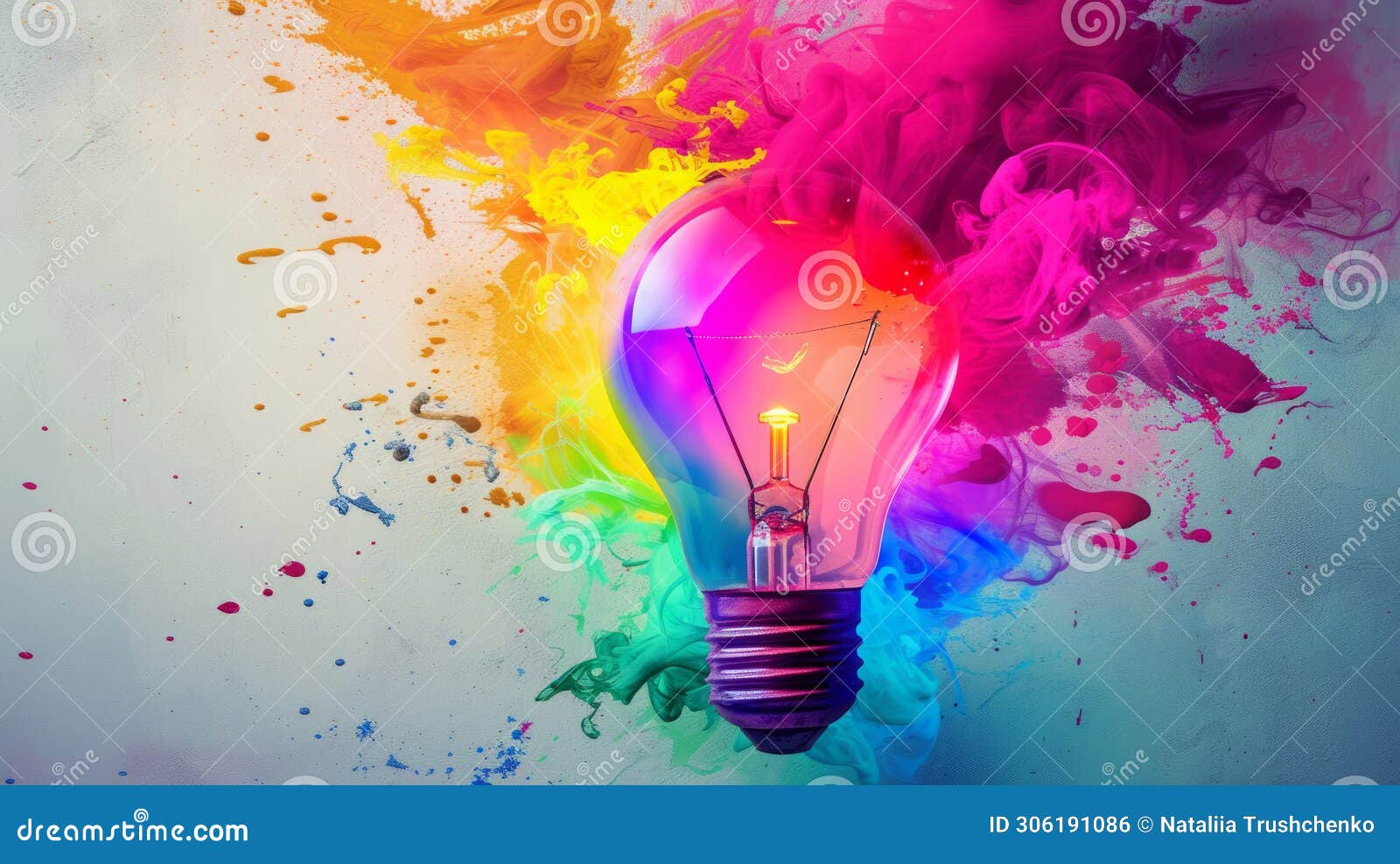 Innovative Blast: Vibrant Paint Splatter From Bulb. Creative Colored ...