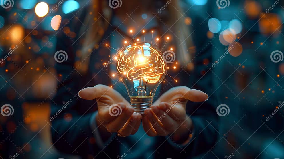 Innovative Brain Lightbulb in Hands Symbolizing Creativity and Ideas ...