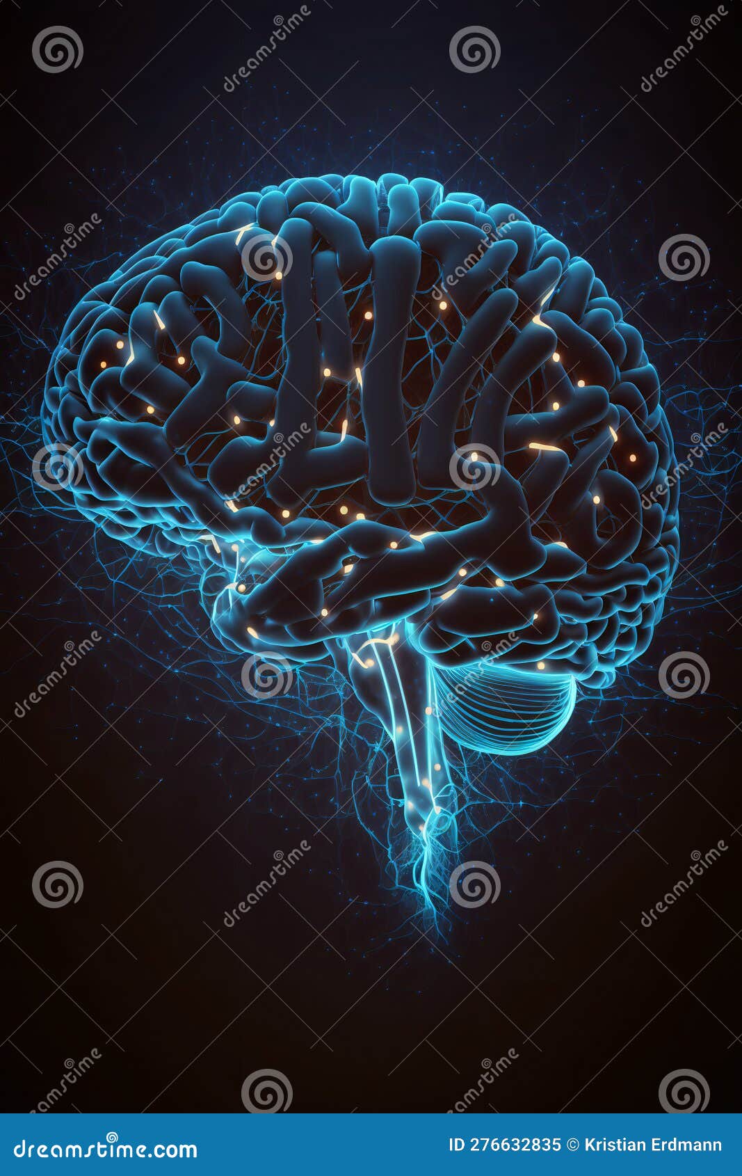 Innovative Brain Technology, an Active Human Brain on a Dark Background ...