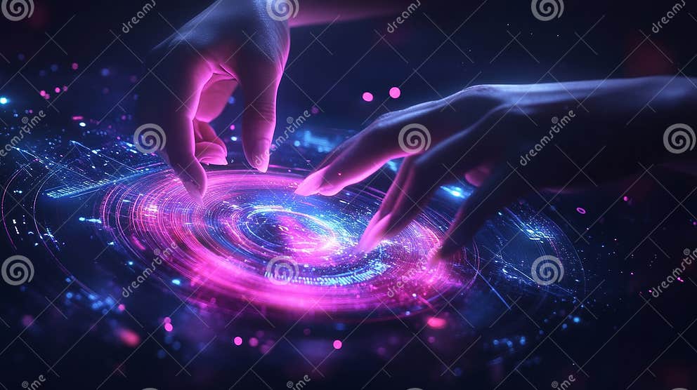 An Innovative Businessperson Interacting with a High-tech Touch Screen ...