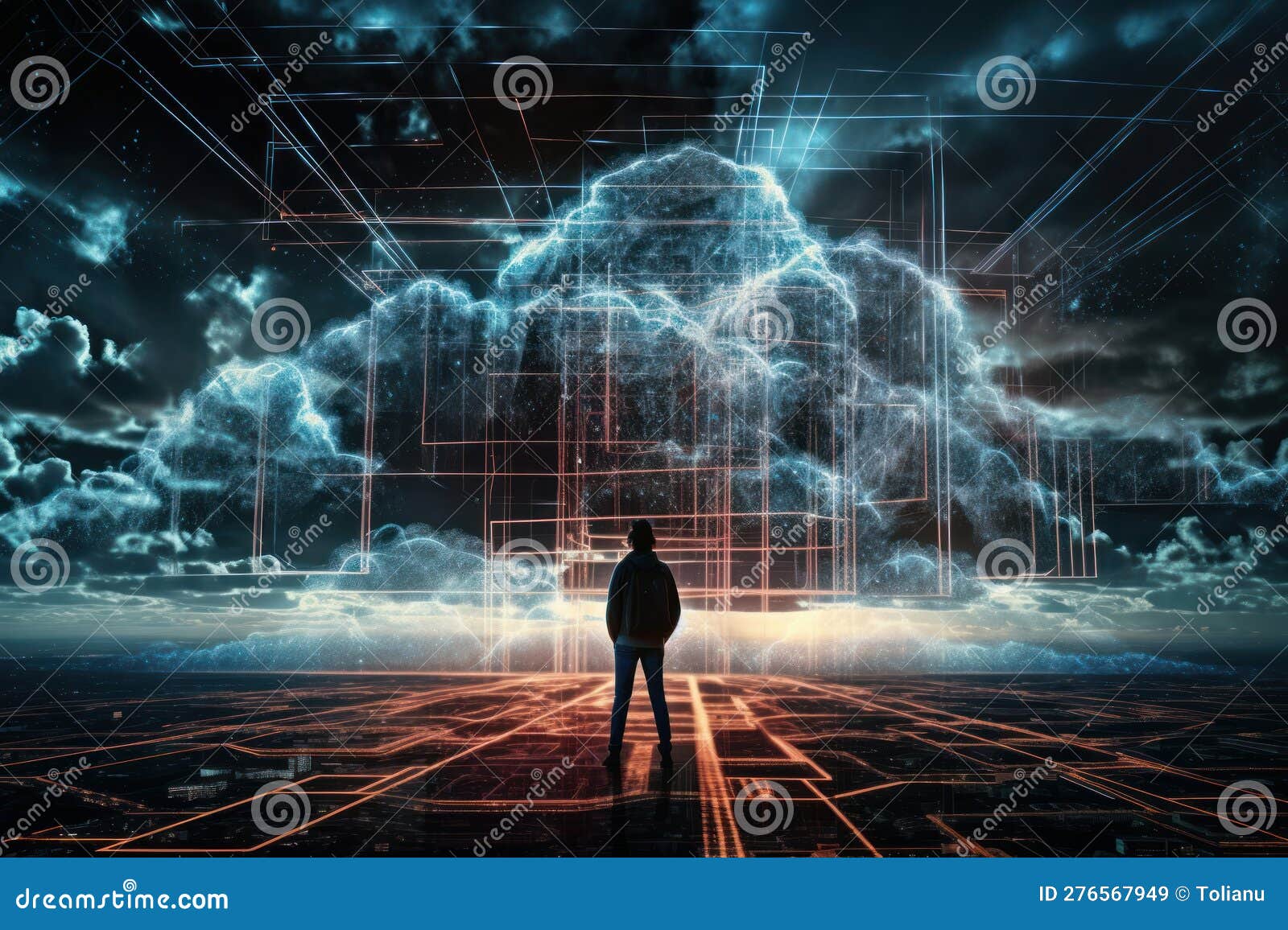 Innovative Cloud Technology: Personified in Neon Circuitry Stock ...