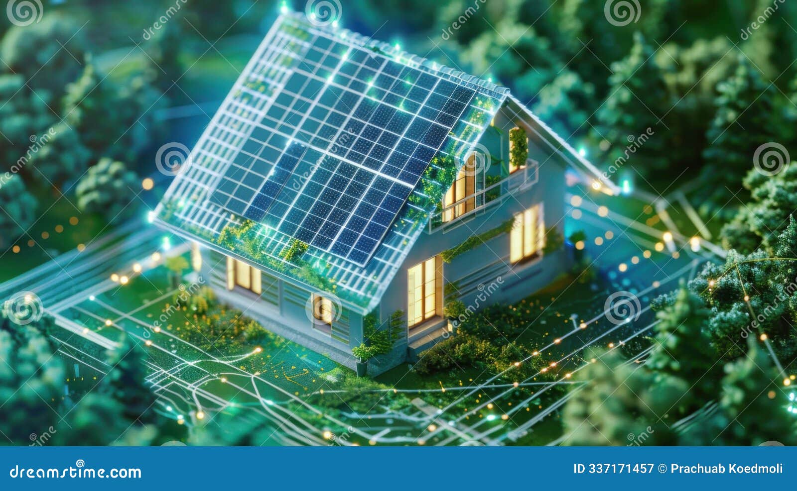 Innovative 3D House Design with Renewable Energy Solutions Stock ...
