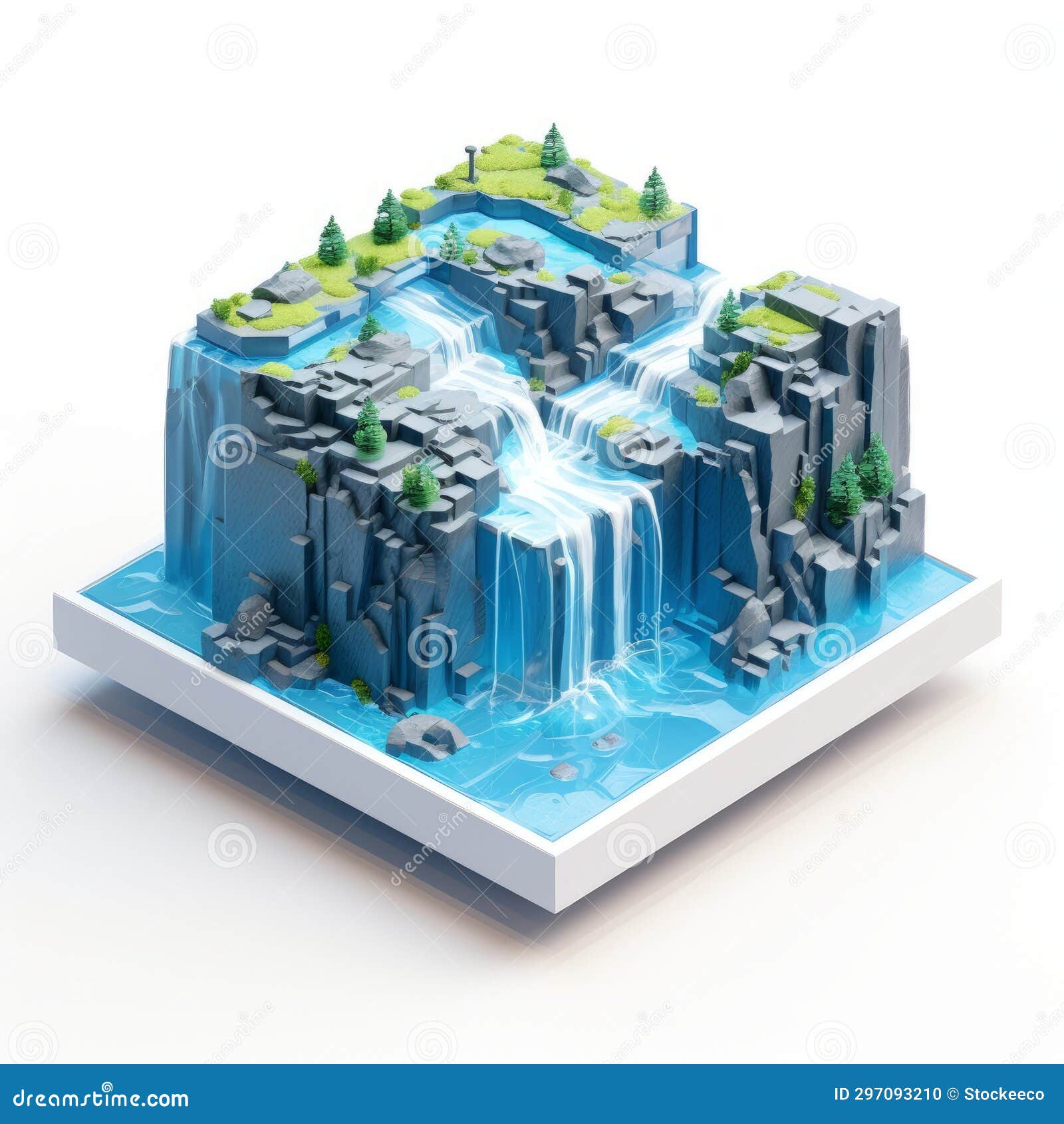 Innovative 3d Isometric Render of a Waterfall in Mountain Landscape ...