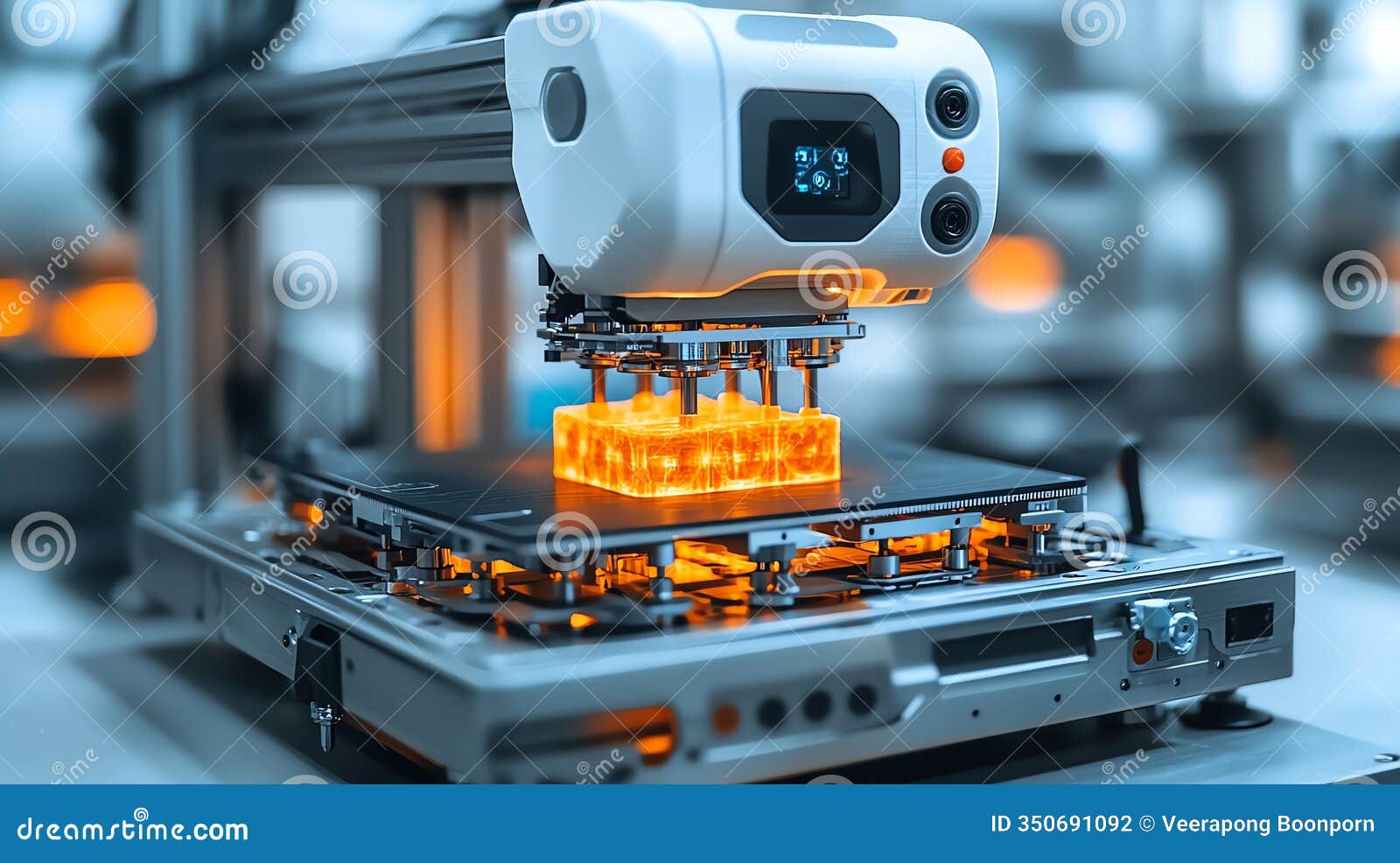 Innovative 3D Printer Creating Orange Prototypes in a Modern ...