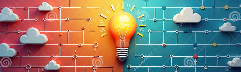 Innovative Design Thinking Process Visualized with Bright Lightbulb ...