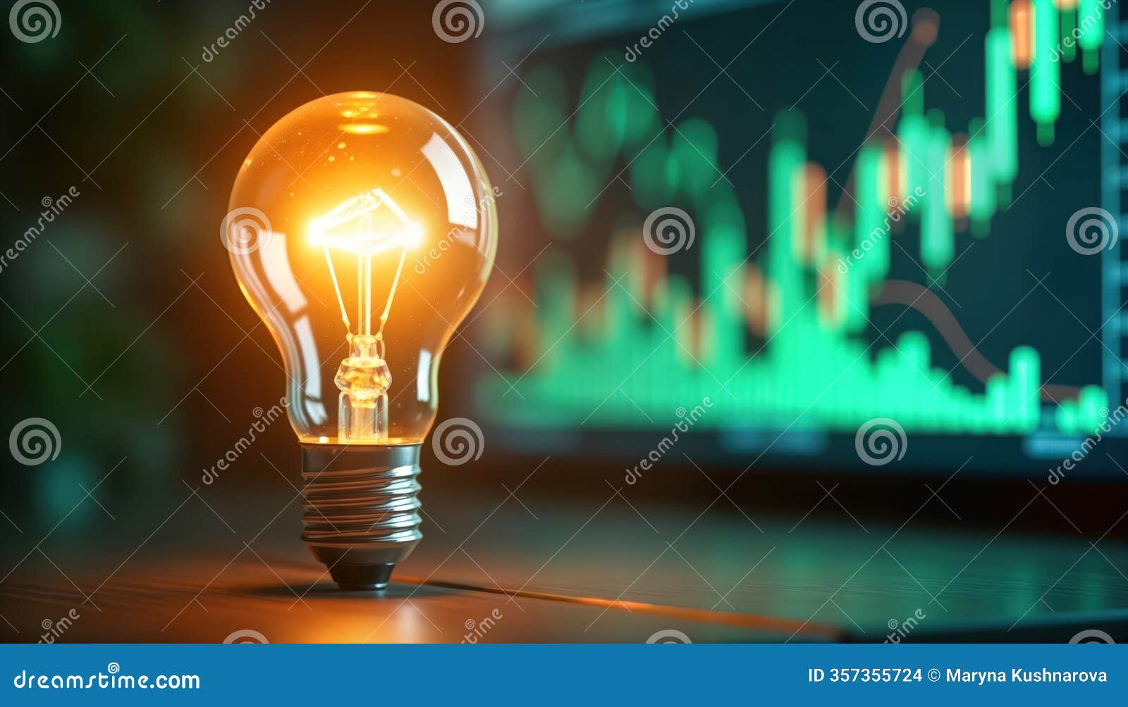 Innovative Eco-friendly Energy Concept. Light Bulb Glowing Brightly Eco ...