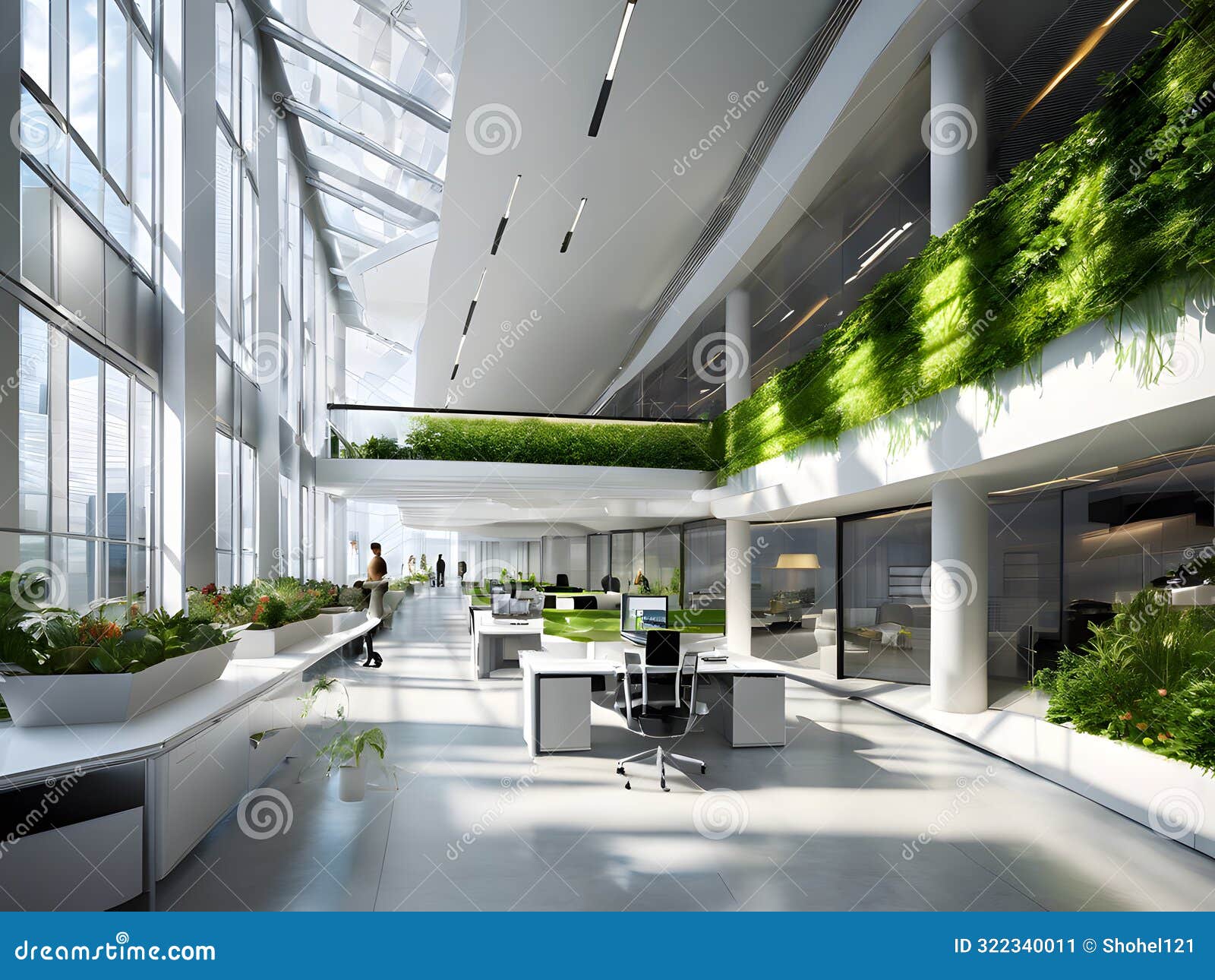 Innovative Eco-Friendly Office Space - Green High-Tech Workplace Stock ...