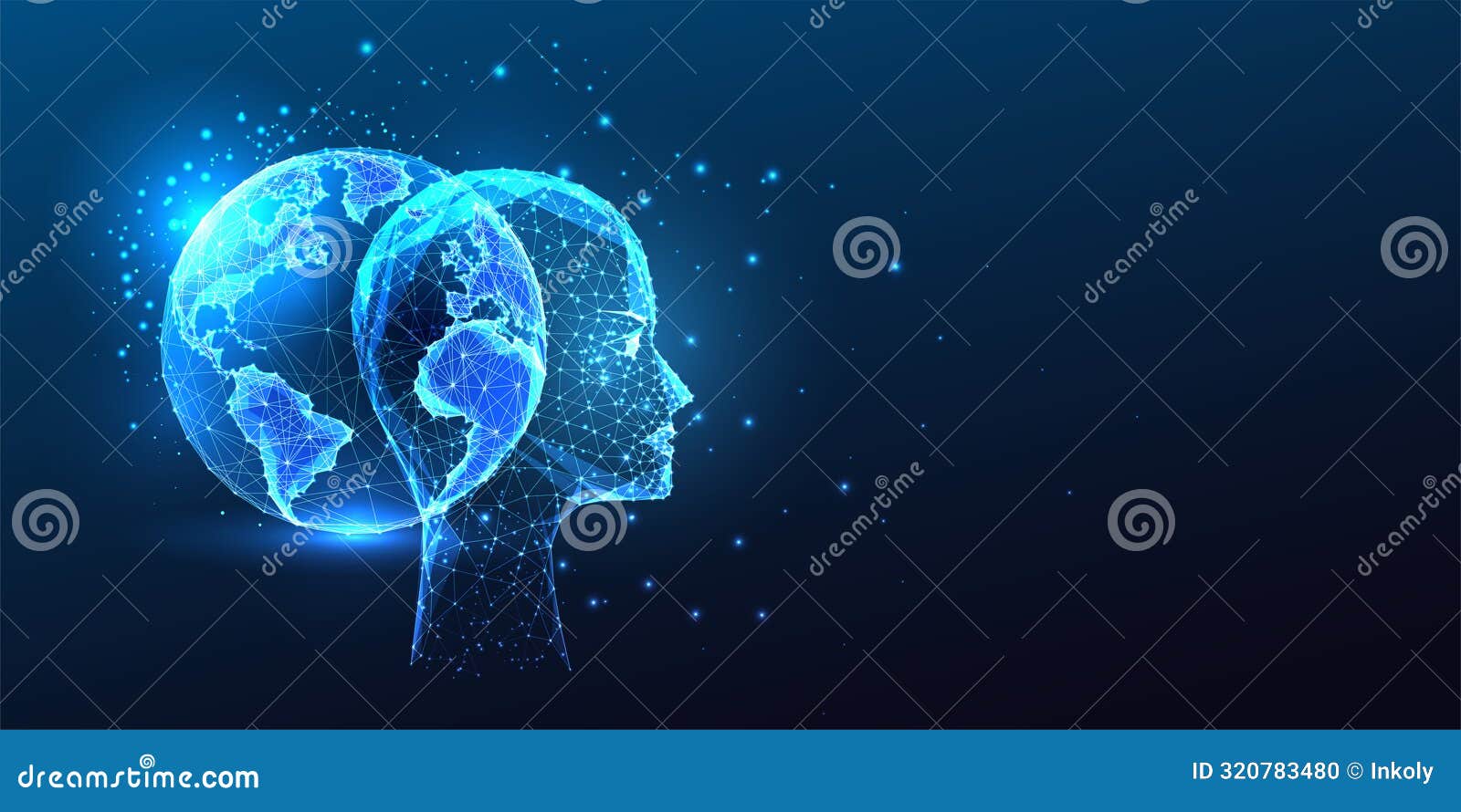 Innovative Fusion, Transparent Humanoid Head Intersects with Earth ...