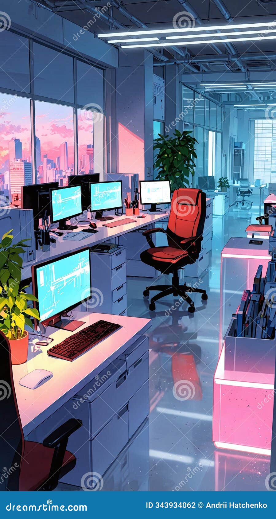 Innovative Future Tech Office Scene with Anime Characters Using ...