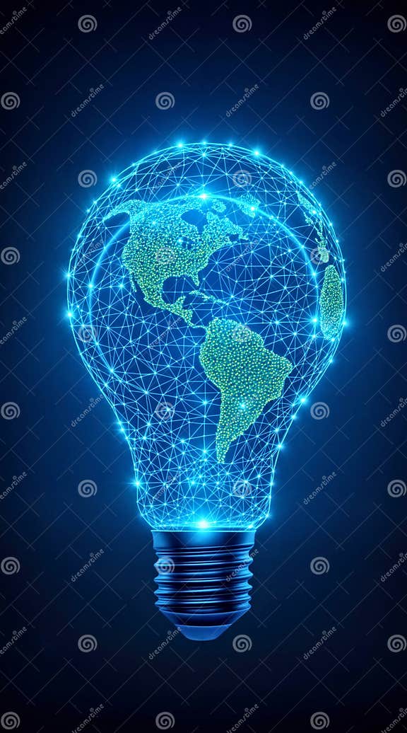 Innovative Global Technology Concept: Light Bulb with Digital Earth ...