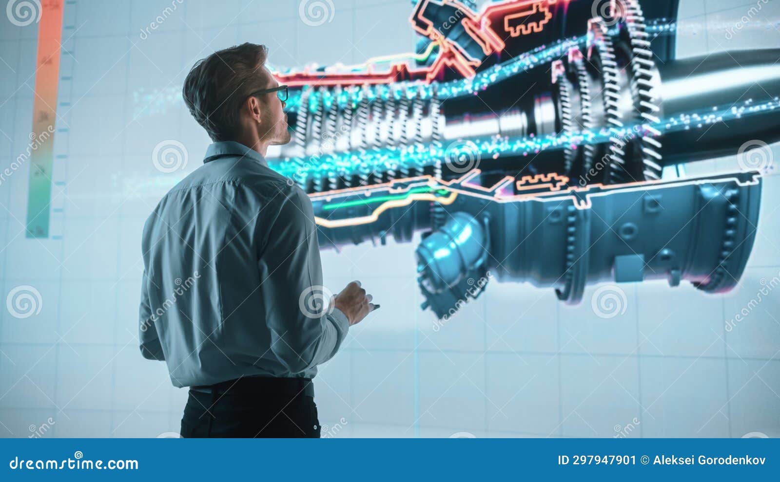 Innovative Green Energy Startup: Engineer Designing Engine Using Tablet ...