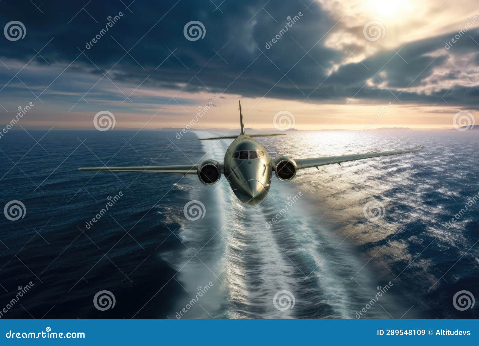 Innovative High-speed Plane Flying Over Ocean Stock Image - Image of ...