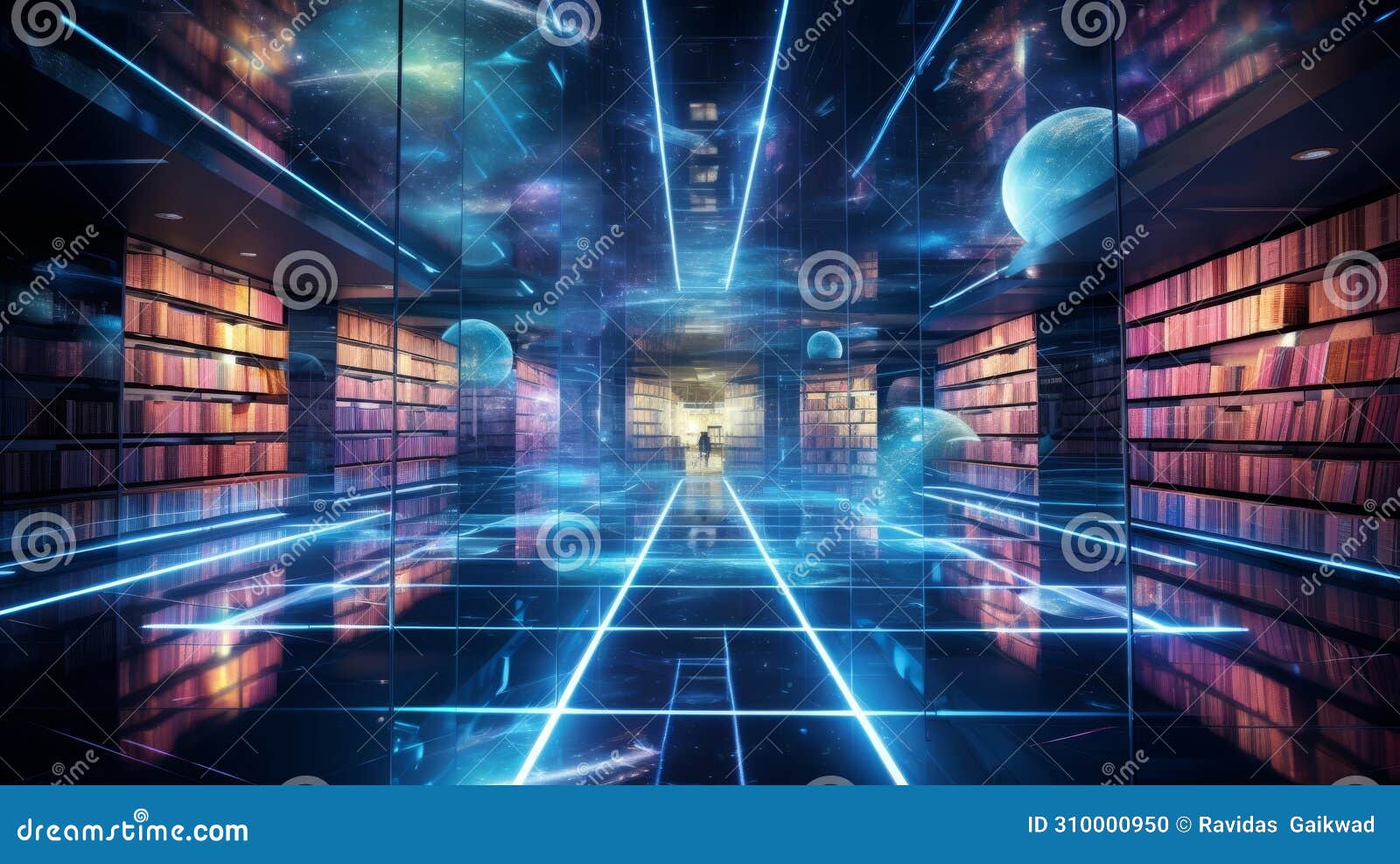 Innovative Holographic Library Setup Stock Illustration - Illustration ...