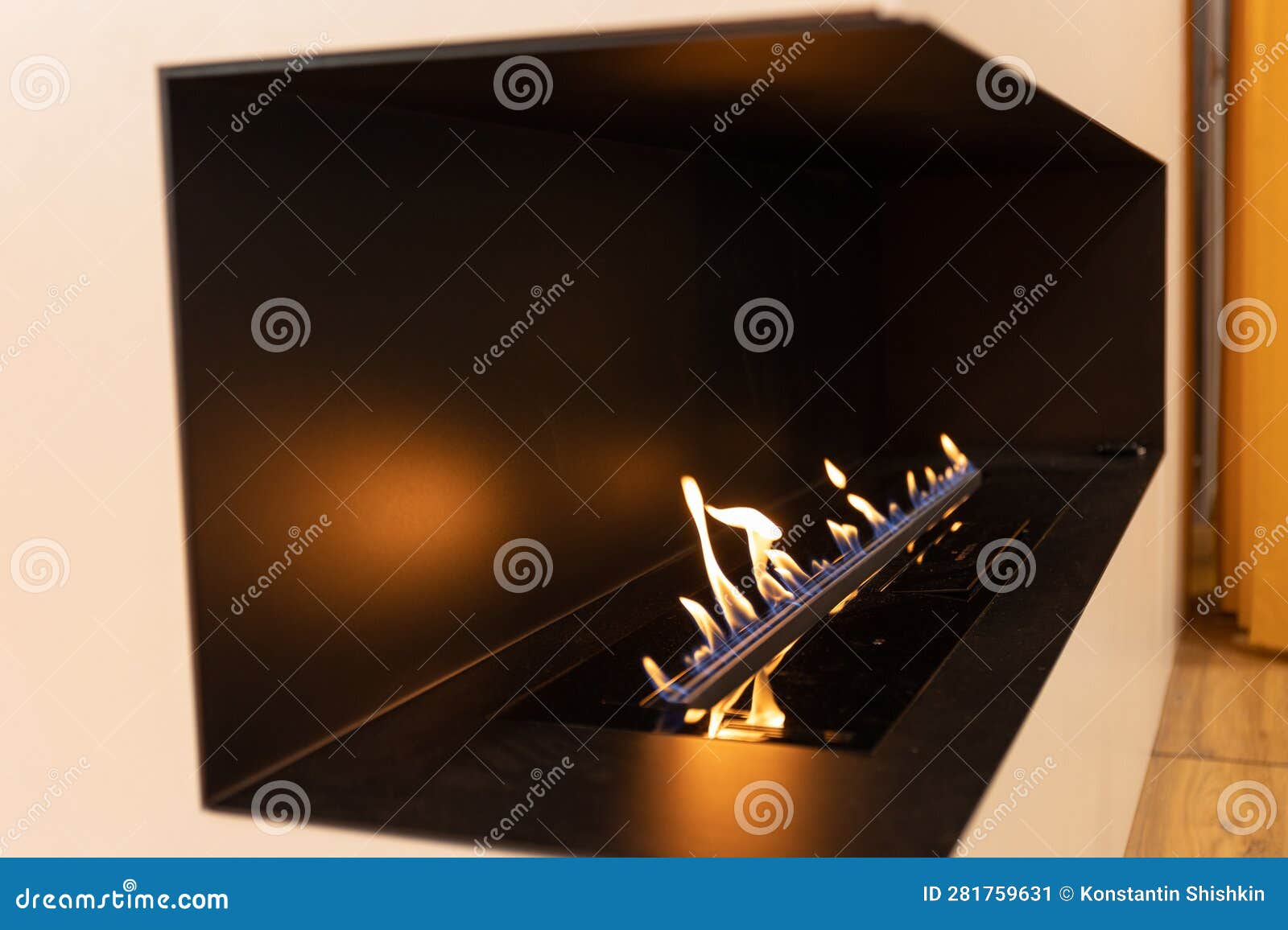 Innovative Home Fireplace - Flames Behind the Glass Stock Image - Image ...