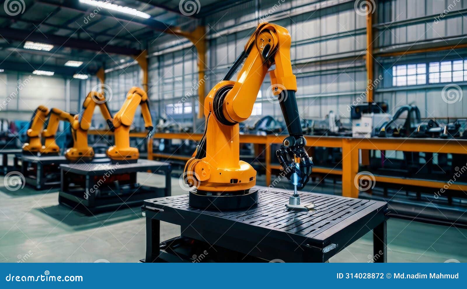 Industry Robot Working in Warehouse Together with Human Artificial ...