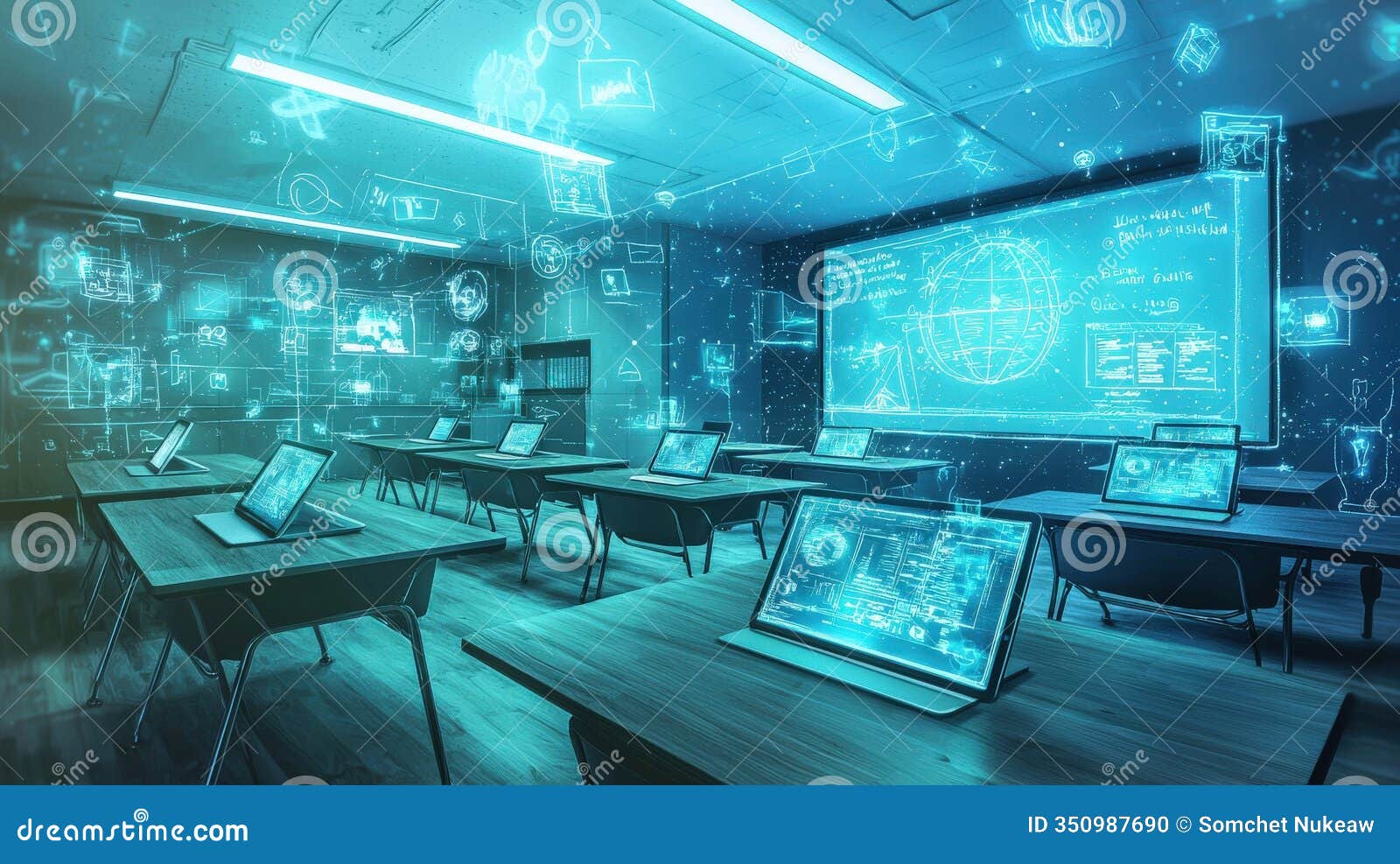 Innovative Learning Futuristic Classroom with Tablets Modern School ...