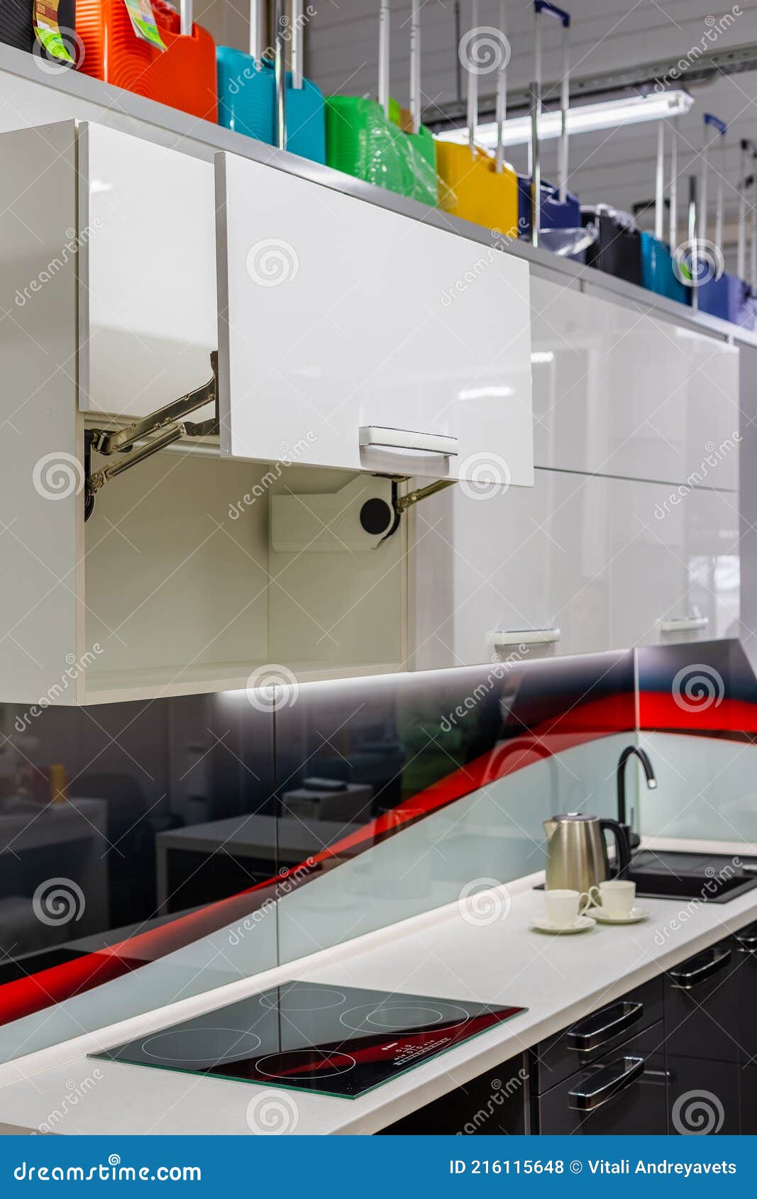 Innovative Lifting Mechanism for Kitchen Doors. Kitchen Design. Stock ...