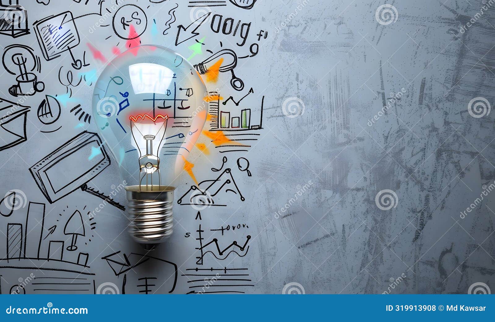 Innovative Light Bulb with Business Ideas Doodles on Grey Background ...
