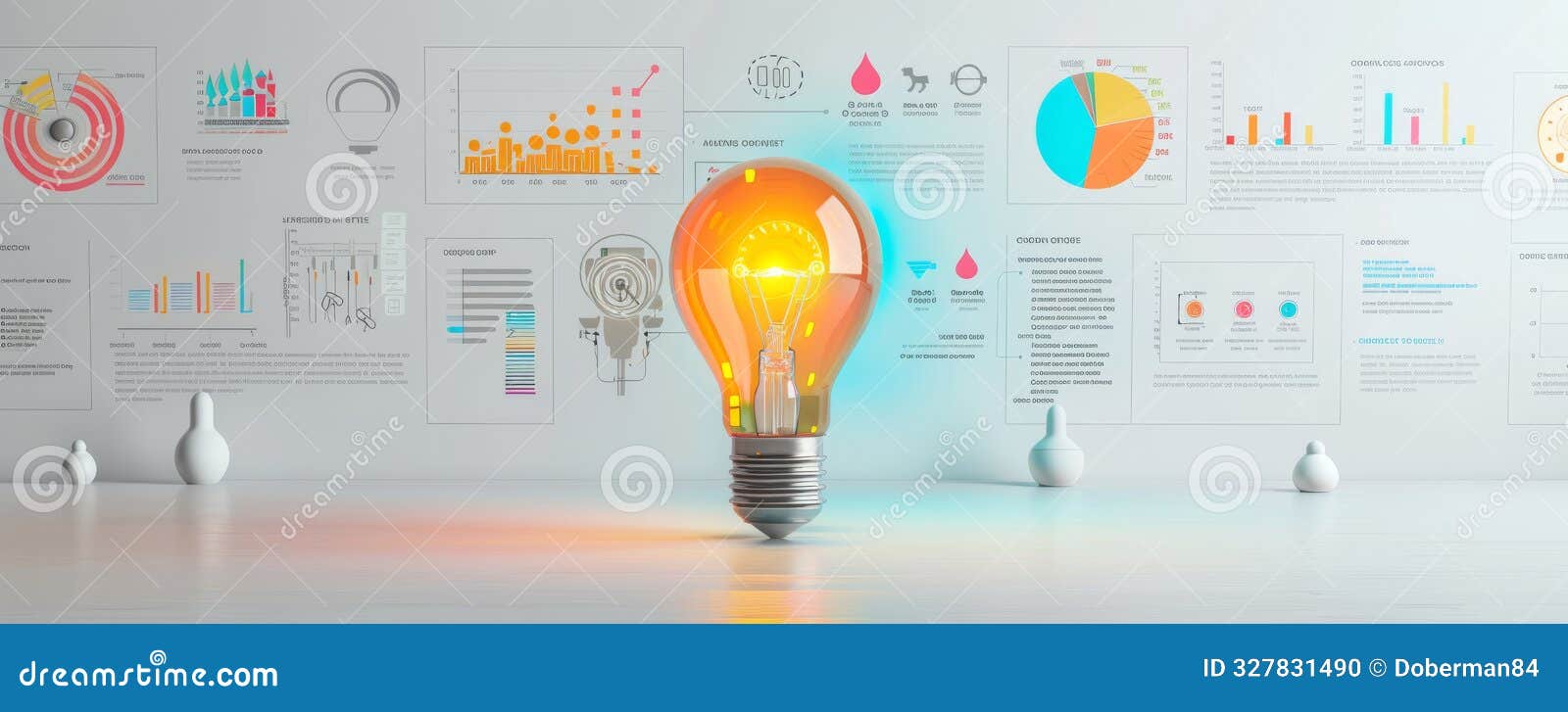 Innovative Light Bulb with Data Analysis Charts in Background ...