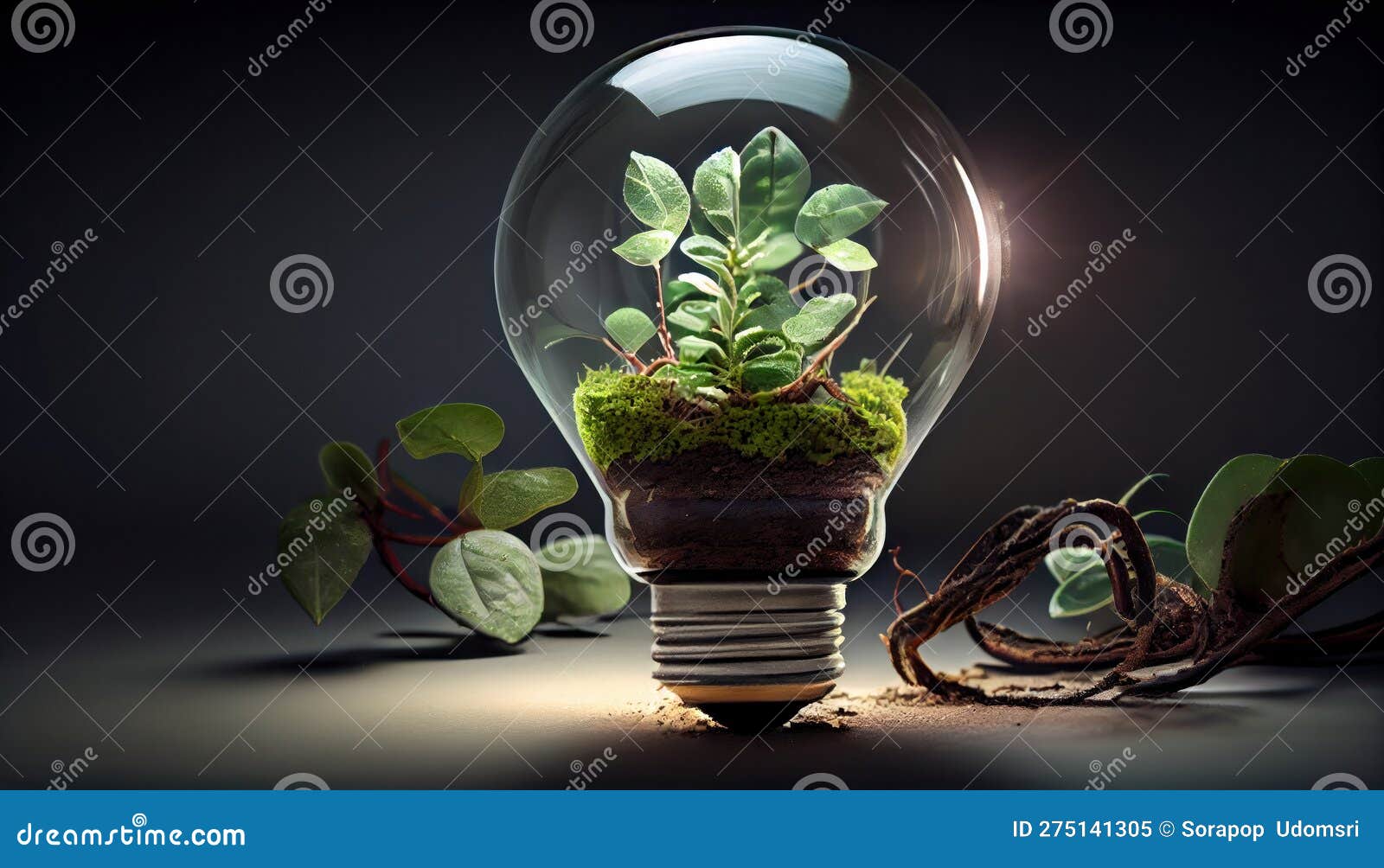 An Innovative Light Bulb Glowing in Soil Signifies Stock Illustration ...
