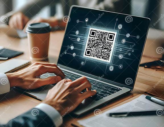 Innovative Login Solutions: Using QR Codes on Laptop Stock Illustration - Illustration of ...