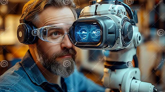 Innovative Man Using Advanced Technology with Robotic Device ...