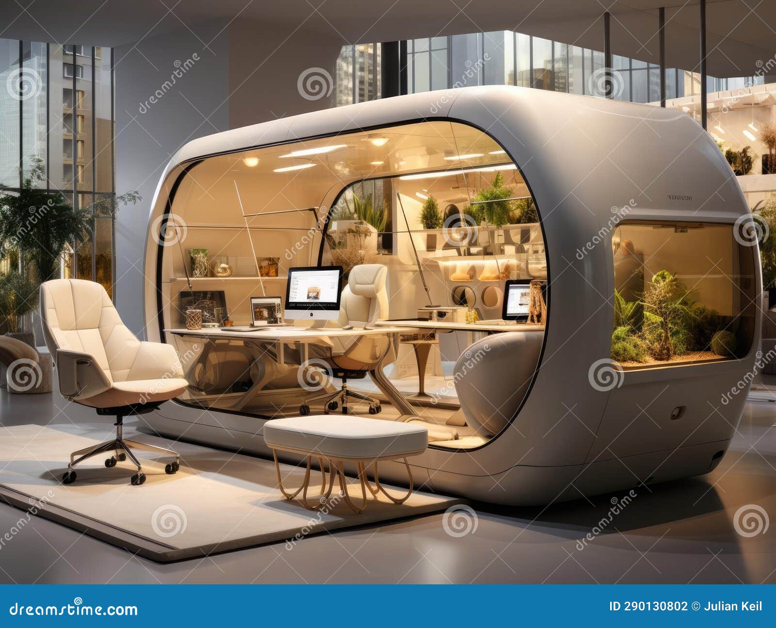Innovative Podstyle Workspace with VR Equipment Stock Illustration ...