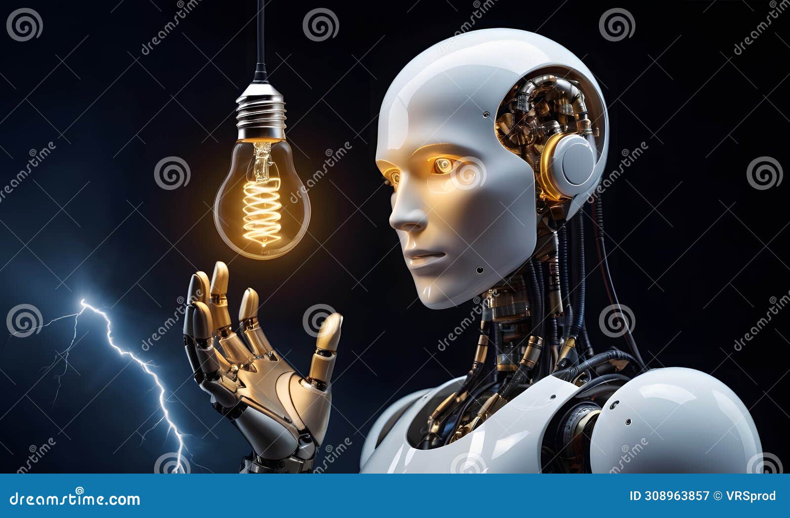 Innovative Robot Holding a Glowing Bulb AI Generated Stock Image ...