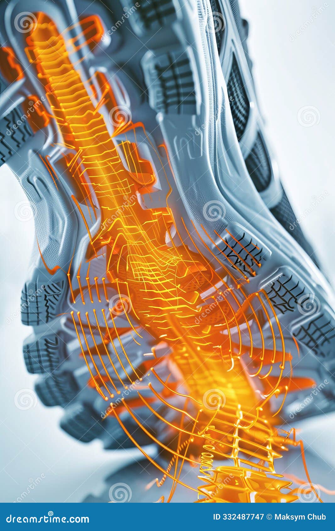 Innovative Running Shoe Showcasing Impact on Light Blue Ground with ...