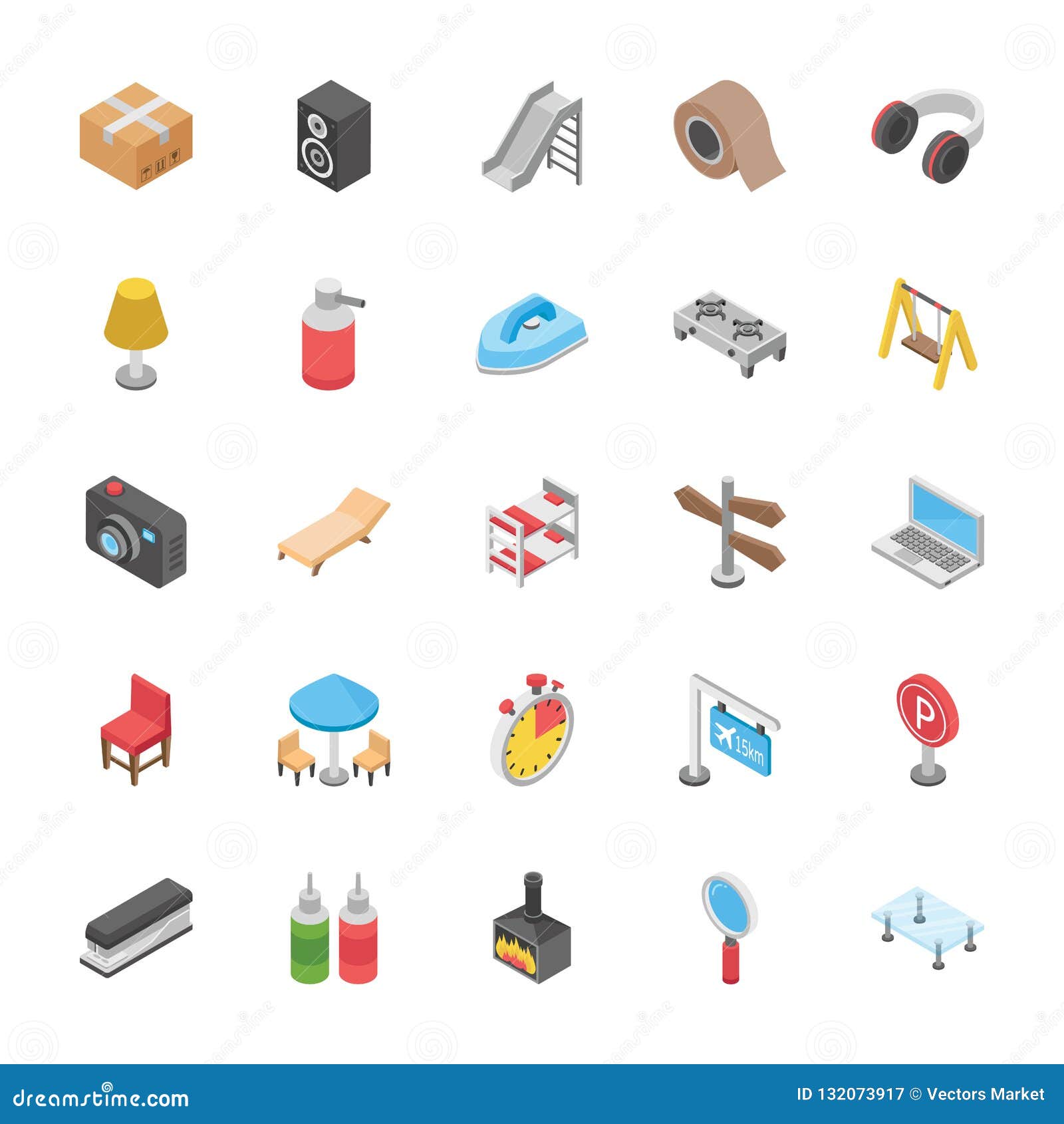 Set of Objects Icons stock illustration. Illustration of slide - 132073917
