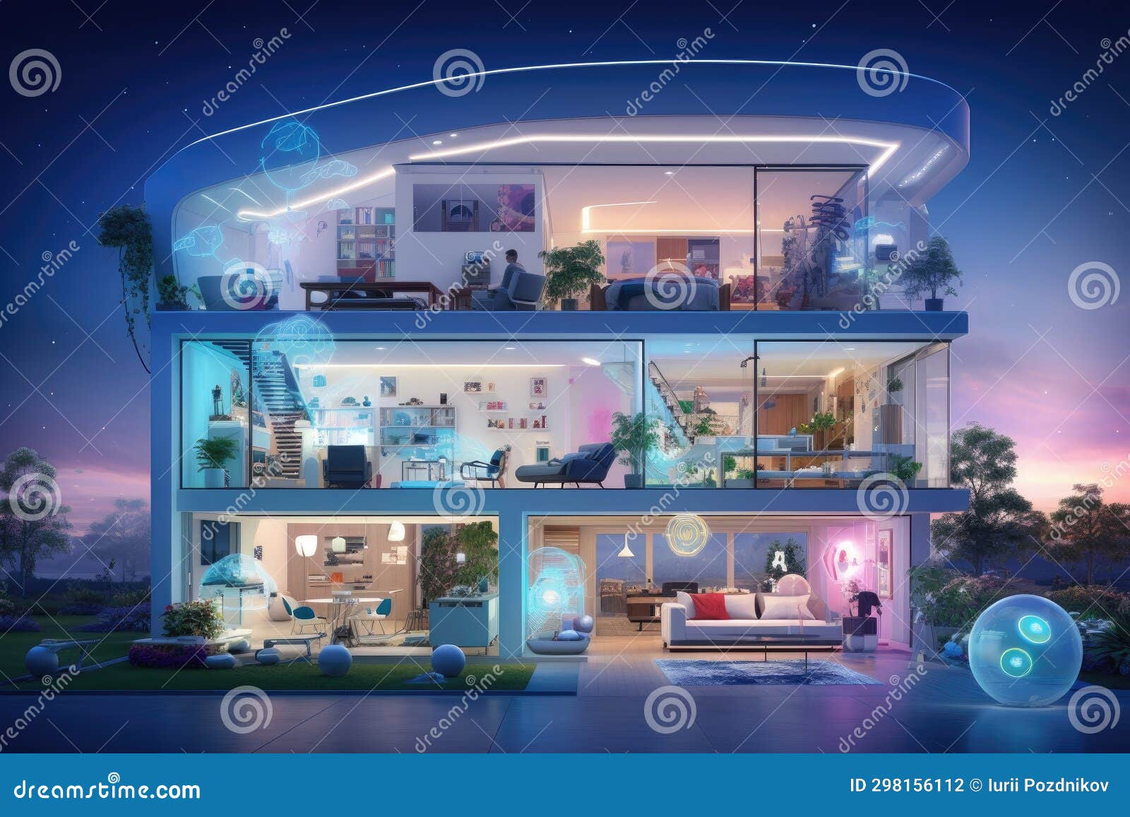 An Innovative Smart Home with Large Panoramic Windows. Stock Photo ...