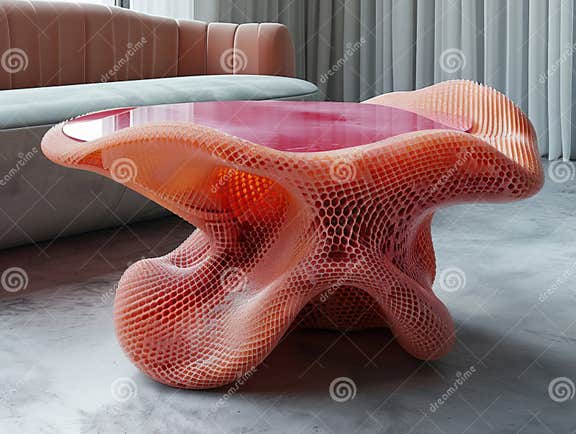 Innovative Table Design Featuring a Mesh Pattern and Pink Organic Form ...