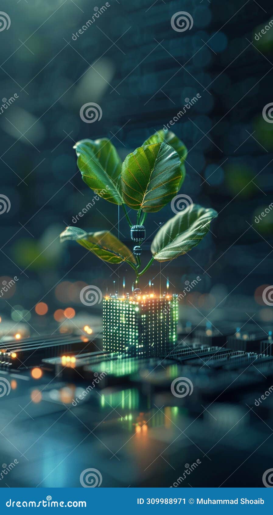 Innovative Tech Plant Sprouts from Computer, Representing Digital ...