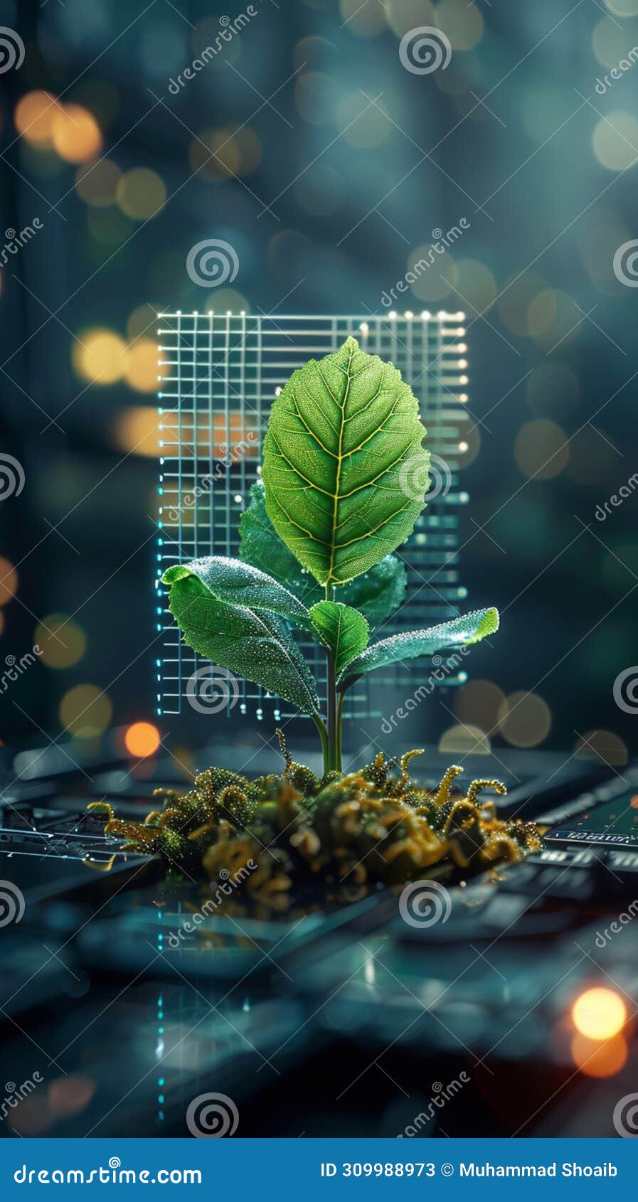 Innovative Tech Plant Sprouts from Computer, Representing Digital ...