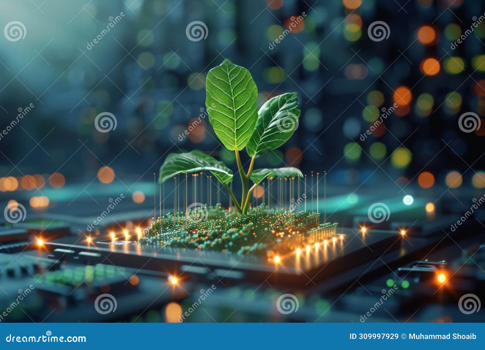 Innovative Tech Plant Sprouts from Computer, Representing Digital ...