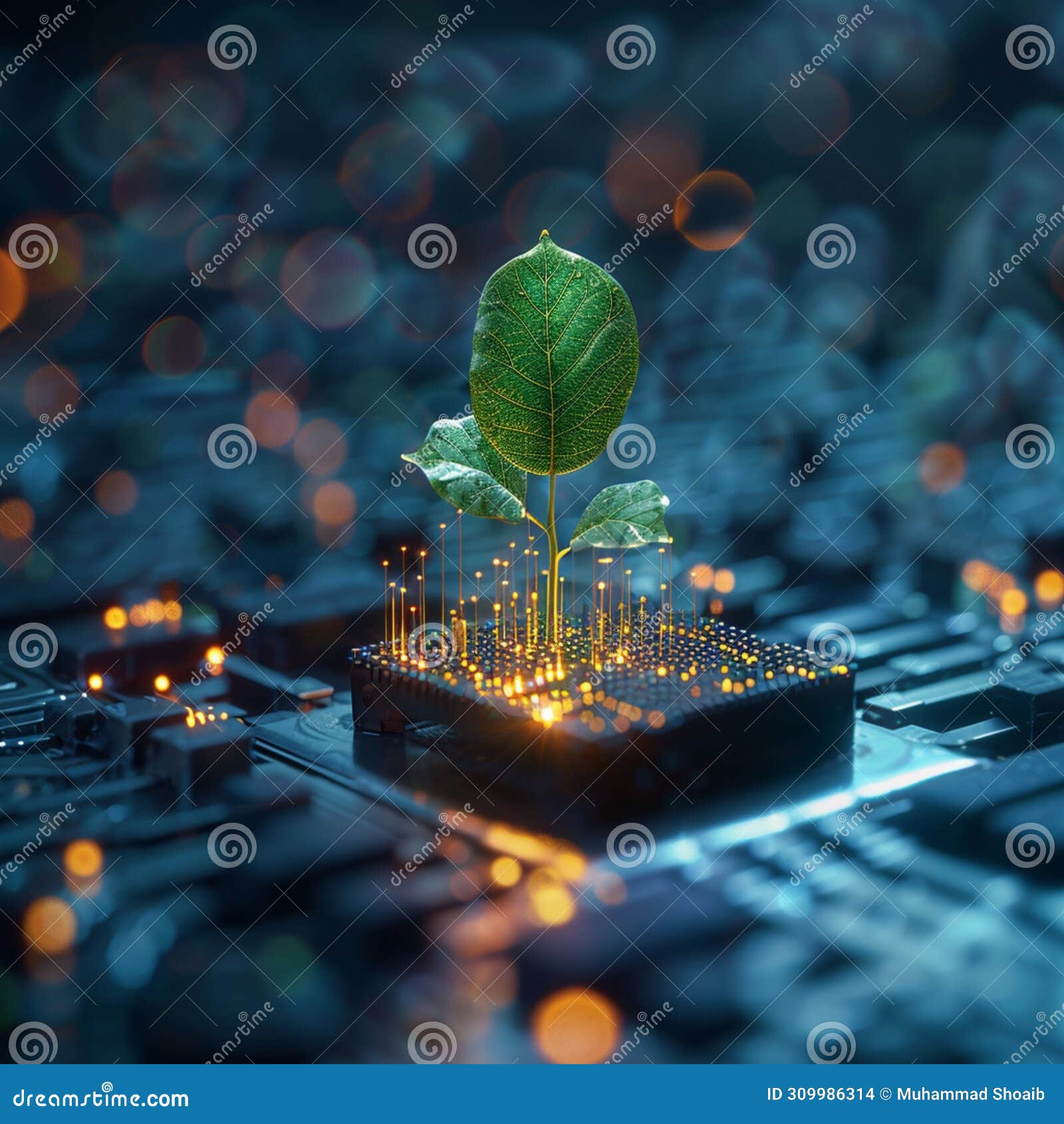 Innovative Tech Plant Sprouts from Computer, Representing Digital ...