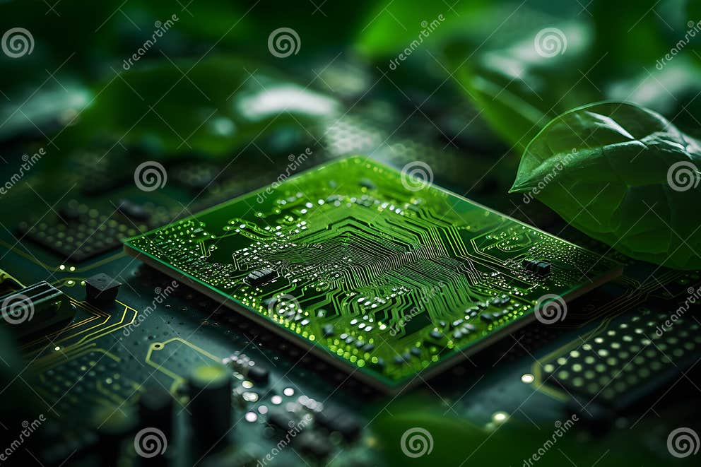 An Innovative Technological Microchip Next To Plants Stock Photo ...