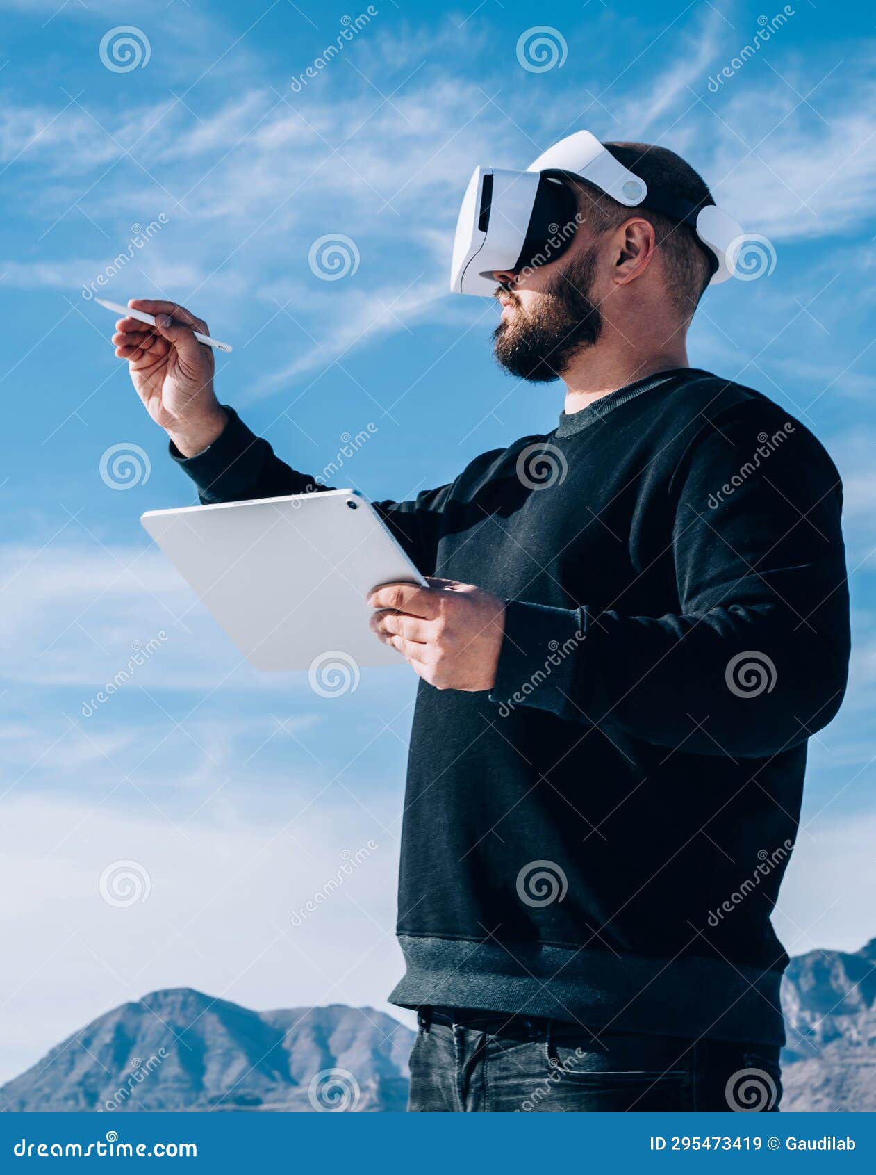 Innovative Technology, Male Touching VR World with Digital Pencil Stock ...