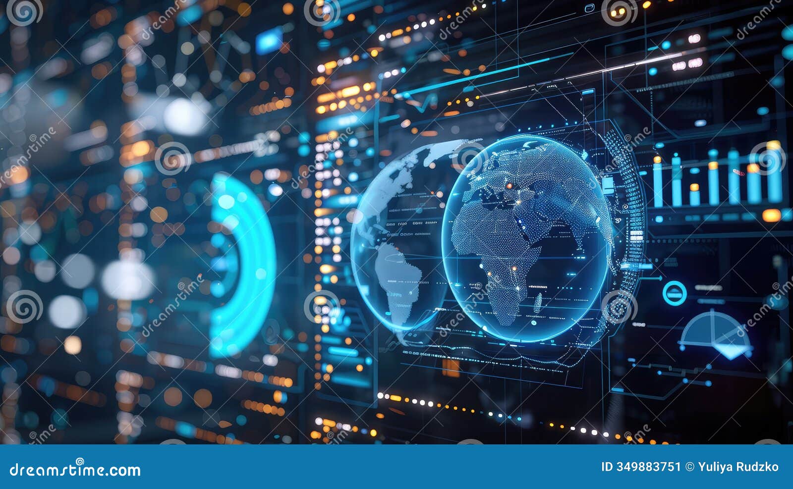 Innovative User Interface: 3D Globe Map and Business Data Graphs on an Interactive Dashboard ...