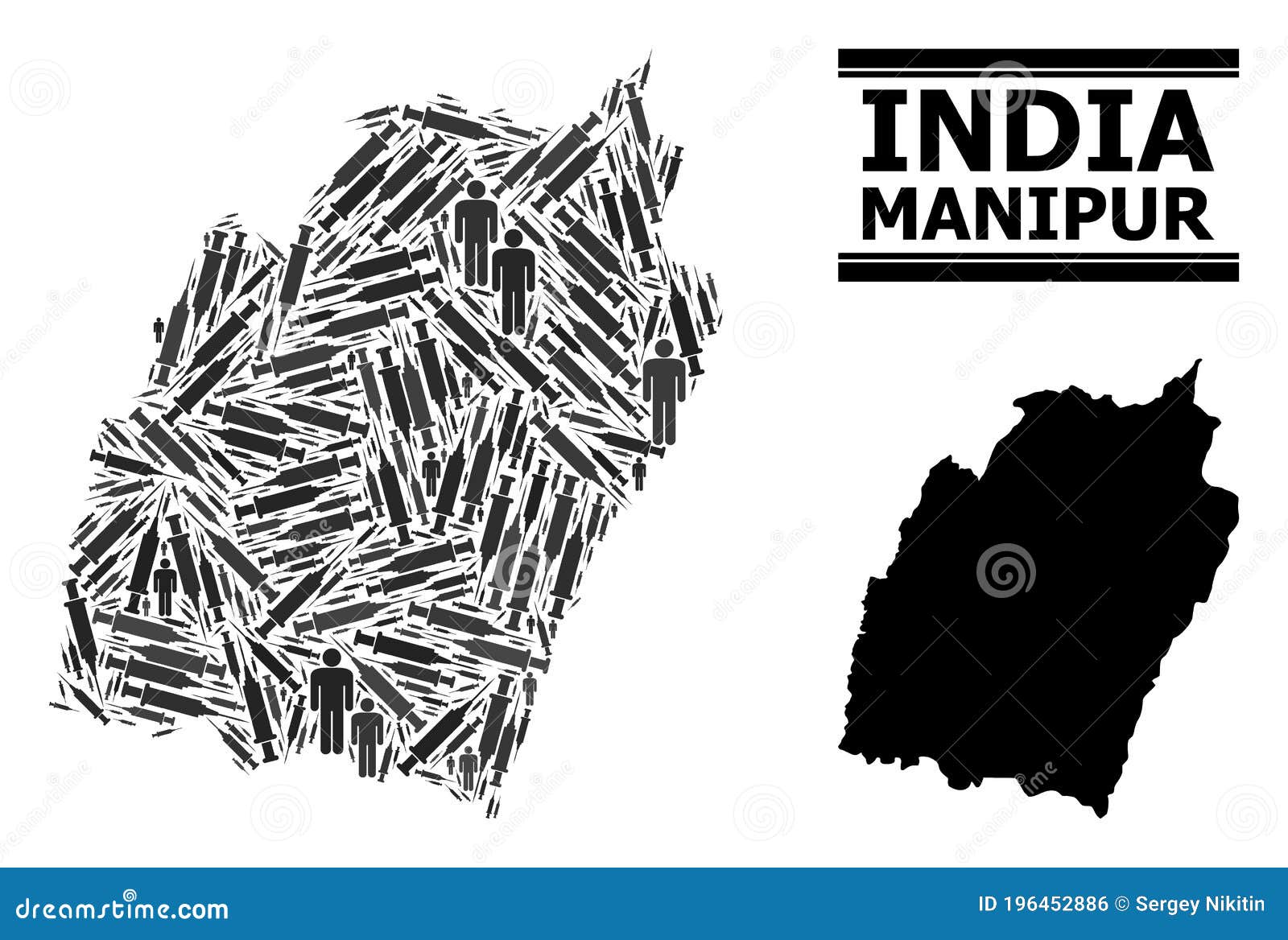 Inoculation Mosaic Map of Manipur State Stock Vector - Illustration of ...