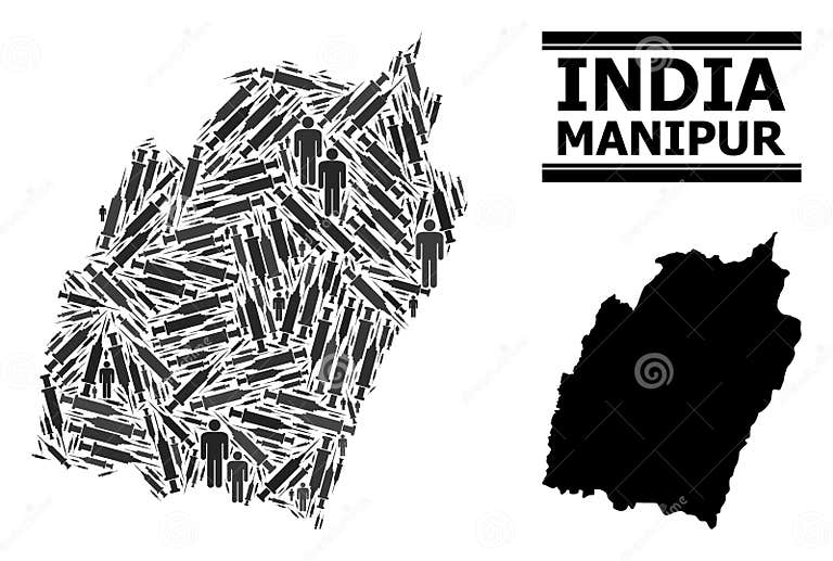 Inoculation Mosaic Map of Manipur State Stock Vector - Illustration of ...