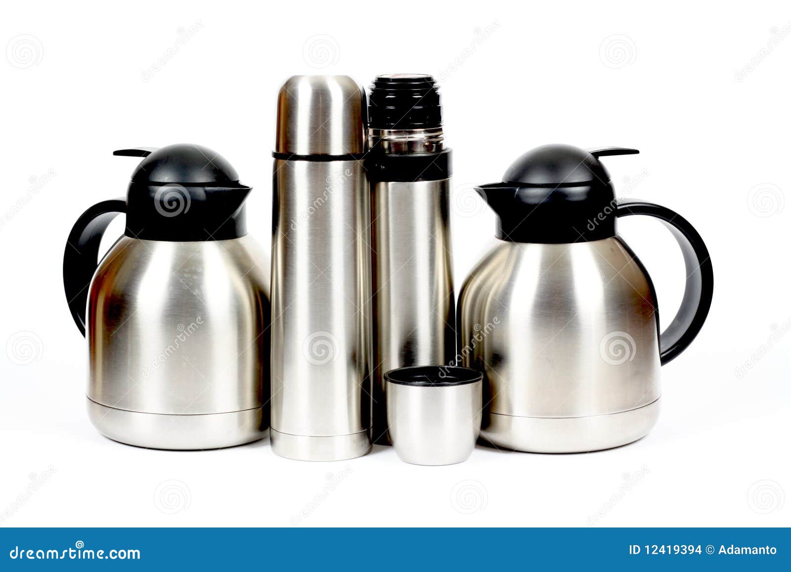 Metal Thermos With Snacks On Black Background Texture Stock Photo ...