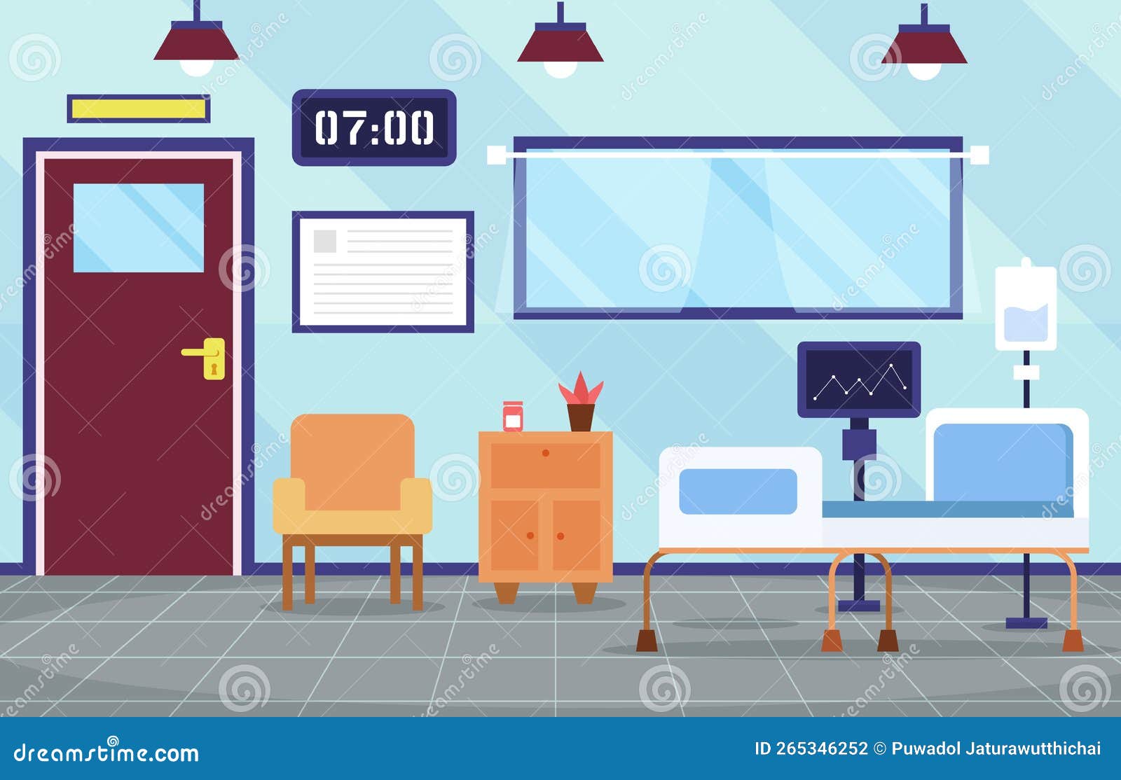 Inpatient Department . Hospital Scene . Flat Design . Vector ...