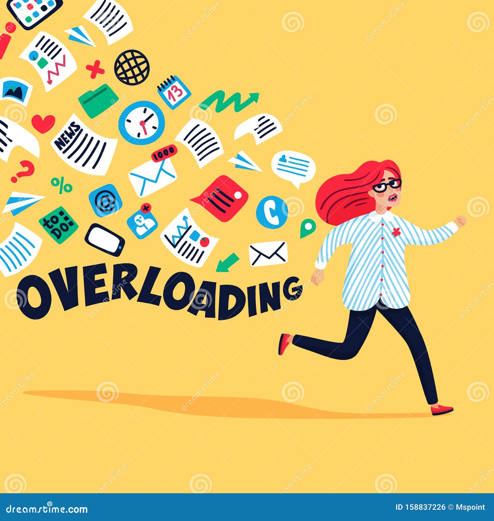 Input Overloading. Information Overload Concept. Young Woman Running ...