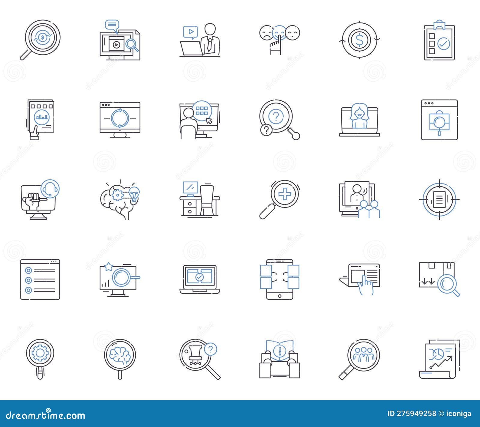Inquiry Line Icons Collection. Questioning, Research, Investigation ...