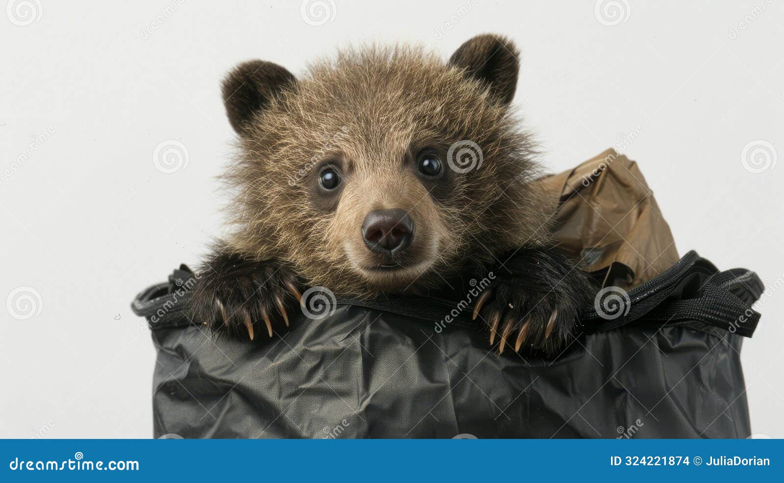 Inquisitive Bear Eating Garbage, Gazing At Camera On White Background ...
