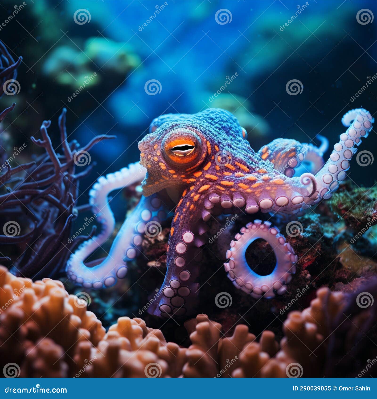 Inquisitive Octopus in a Mesmerizing Underwater Wonderland Stock ...