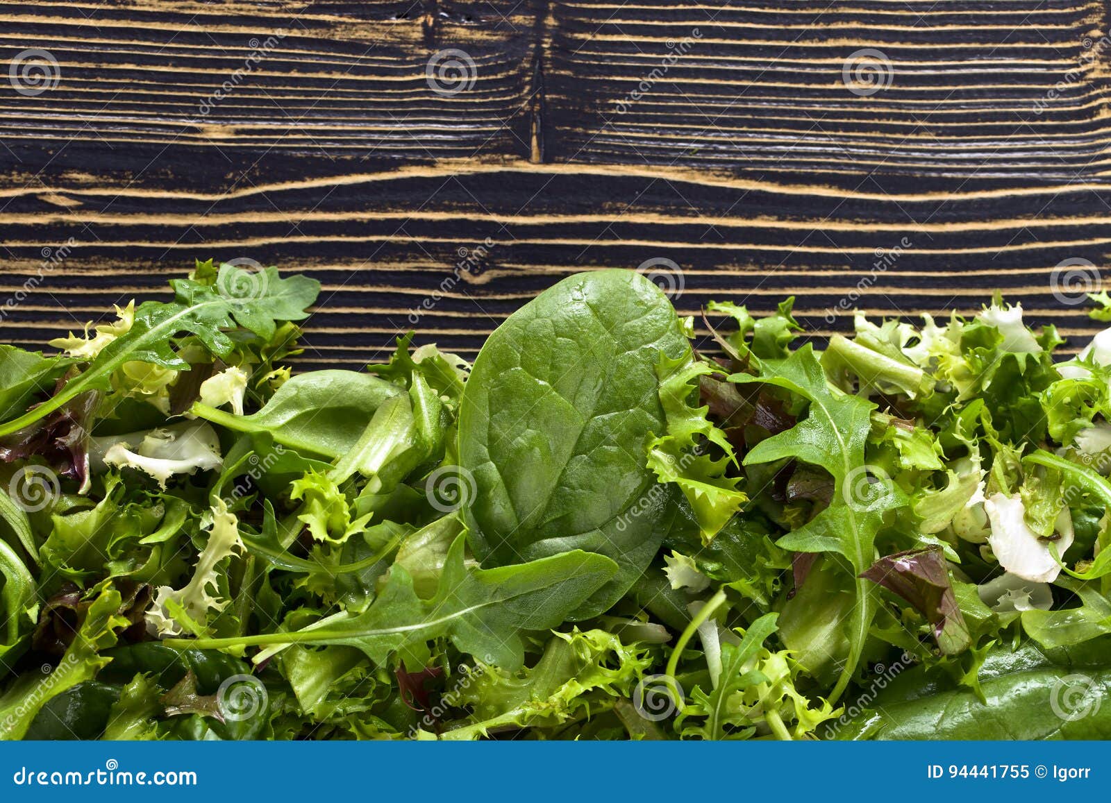 Insalata Verde Fresca Con Spinaci, Rucola E Lattuga Immagine Stock ...