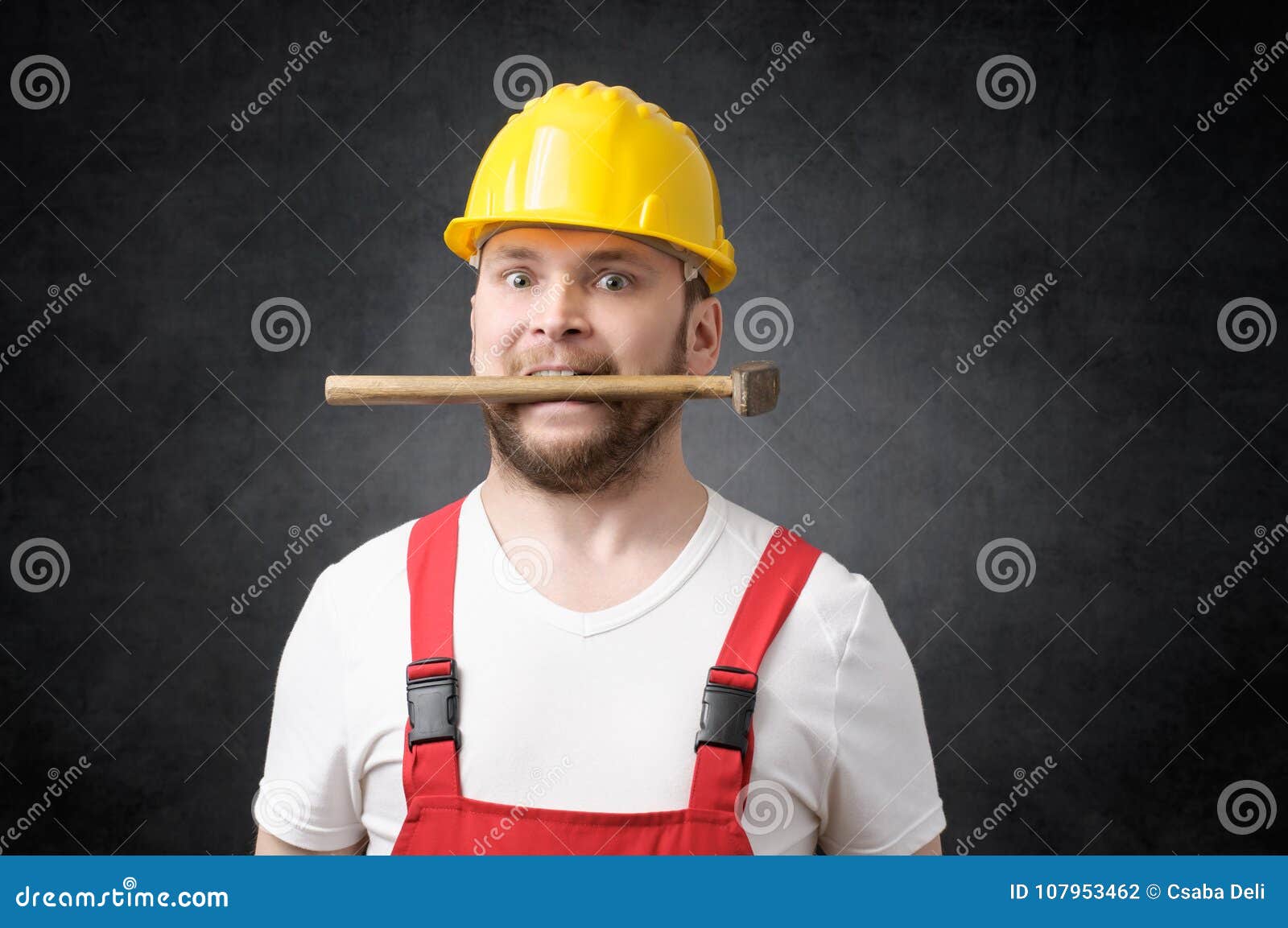 Insane construction worker stock photo. Image of displeased - 107953462